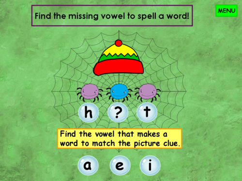 Short Vowels Spider PowerPoint Game | Teaching Resources