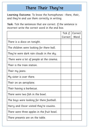 Homophones: There, Their and They're Worksheets | Teaching Resources