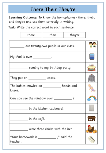 Homophones: There, Their and They're Worksheets | Teaching Resources