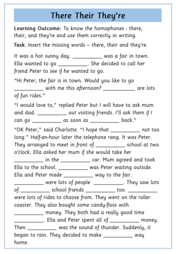 Homophones: There, Their and They're Worksheets | Teaching Resources