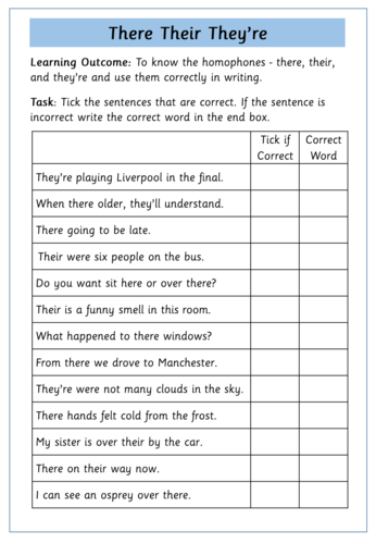 Homophones: There, Their and They're Worksheets | Teaching Resources