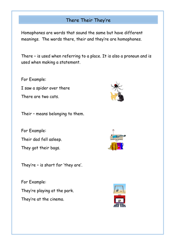 Homophones: There, Their and They're - Information Sheet | Teaching ...