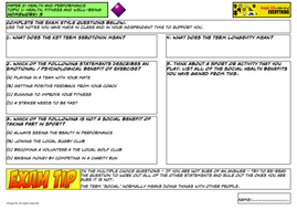 NEW Edexcel GCSE PE Exam Style questions homework sheet Unit 2 Topic 1 ...