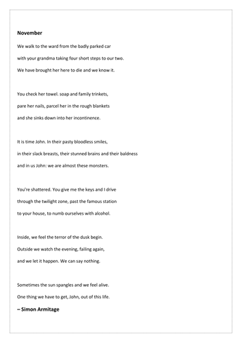 November By Simon Armitage Poetry Gcse 2 X Lessons With Exciting