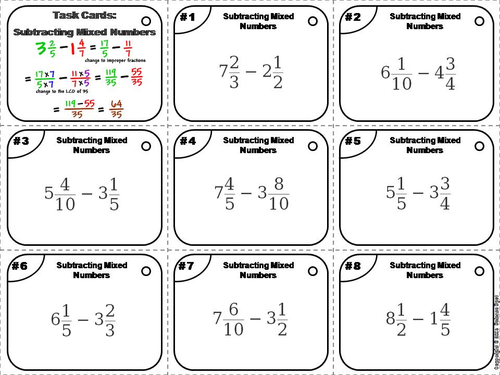 Subtracting Mixed Numbers Task Cards | Teaching Resources