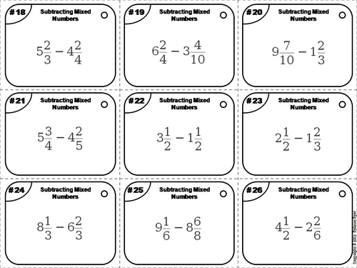 Subtracting Mixed Numbers Task Cards | Teaching Resources