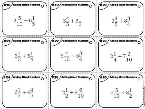 Adding Mixed Numbers Task Cards | Teaching Resources