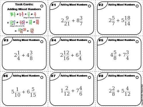 Adding Mixed Numbers Task Cards | Teaching Resources