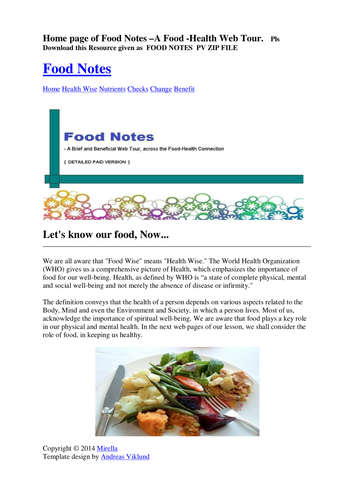 Food Health COMBO OFFER: FOOD NOTES Web Tour WITH QUIZ/ FLASH CARDS ...