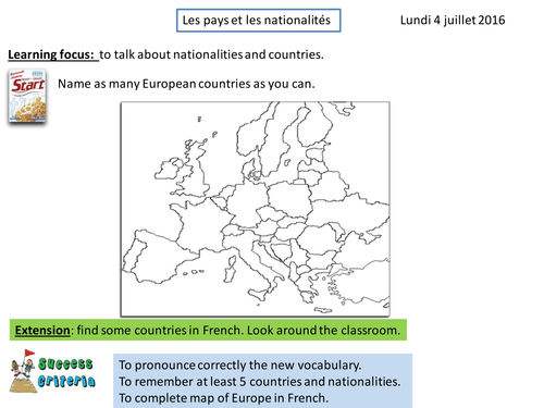 les nationalités et les pays | Teaching Resources