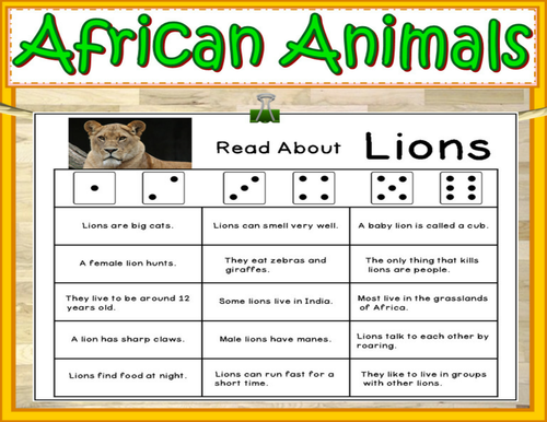 African Animals Roll and Read | Teaching Resources
