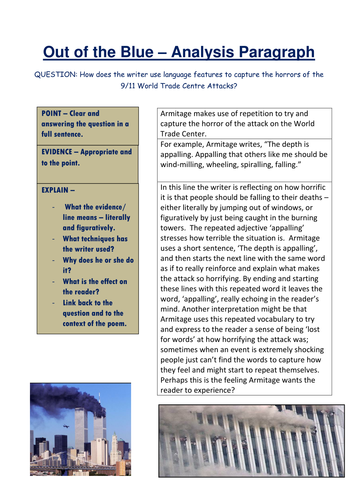 Out of the Blue - Simon Armitage - 9/11 Poem | Teaching Resources