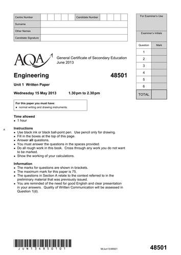 AQA ENGINEERING - Past Paper 2013 - Skateboards and associated ...