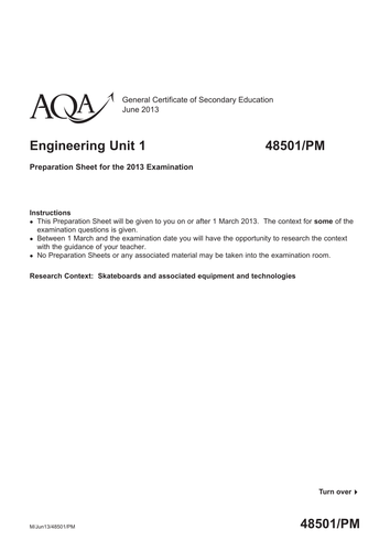 AQA ENGINEERING - Past Paper 2013 - Skateboards and associated ...