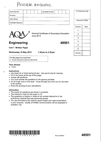 AQA ENGINEERING - Past Paper 2013 - Skateboards and associated ...