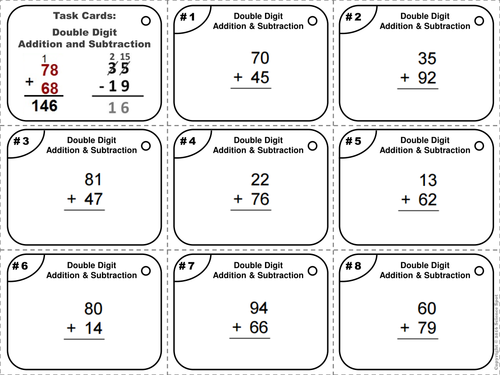Double Digit Addition and Subtraction Task Cards/ 2 Digit Addition and ...