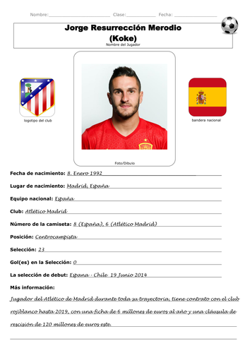 Spanish: Footballer Profile | Teaching Resources