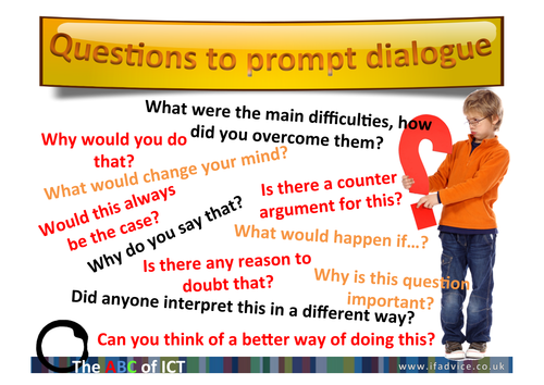 Questions to prompt dialogue Worksheet by gwhiting7 - Teaching ...
