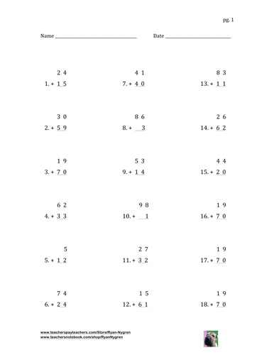 Two Digit Addition Packet (15 pages) Worksheets | Teaching Resources
