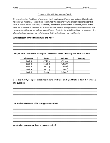 Crafting a Scientific Argument: Density | Teaching Resources