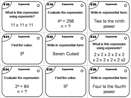 Exponents Task Cards | Teaching Resources