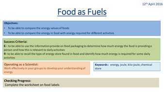 Food as Fuels - Activate 2 | Teaching Resources