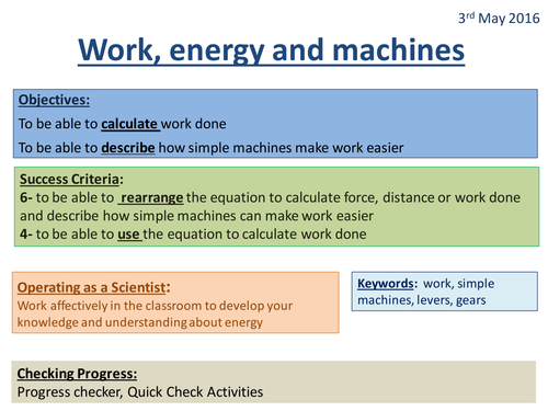 Work, Energy and Machines - Activate 2 | Teaching Resources