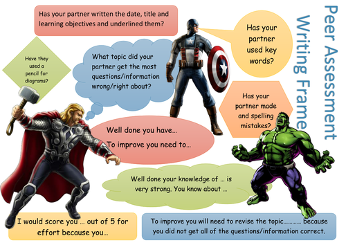 Peer Assessment writing frame/poster (Avengers characters) | Teaching ...