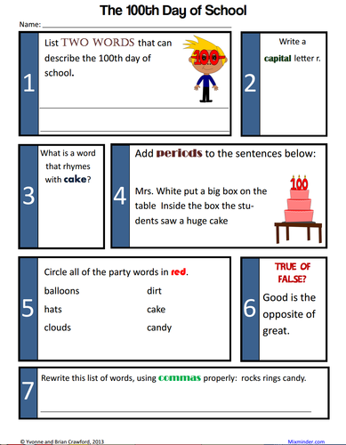 100th Day of School Math and Literacy Activities First Grade Common ...