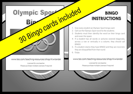 Summer Olympic Sport Bingo Rio Whole Class | Teaching Resources