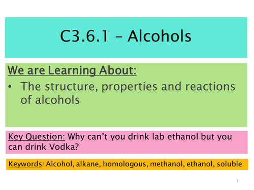 C3.6 - Alcohols, Carboxylic acids and Esters | Teaching Resources
