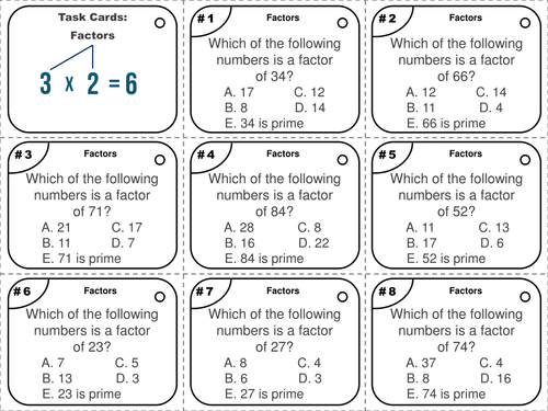 Factors Task Cards | Teaching Resources