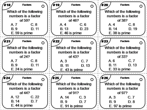 Factors Task Cards | Teaching Resources