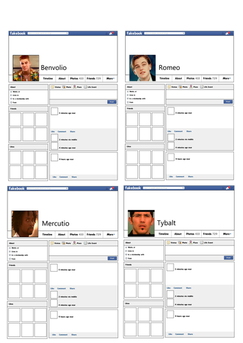 Romeo and Juliet Character Facebook Profiles - Romeo, Tybalt, Benvolio ...