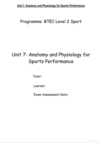Unit 7: Anatomy and Physiology for Sports Performance (Whole Unit ...