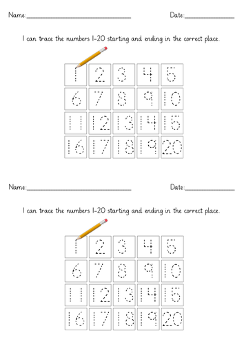 I can write the numbers 1-20 | Teaching Resources