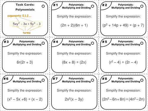 Polynomials Task Cards | Teaching Resources Polynomials Task Cards | Teaching Resources