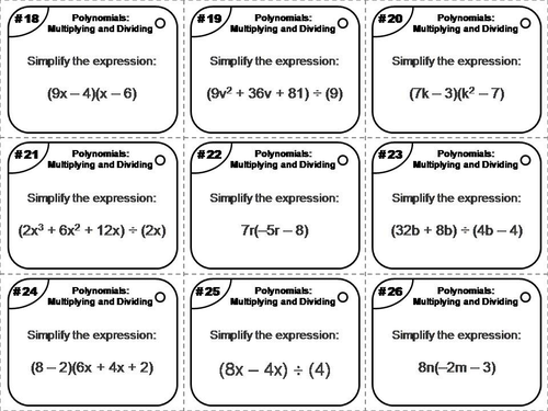 Polynomials Task Cards | Teaching Resources Polynomials Task Cards | Teaching Resources