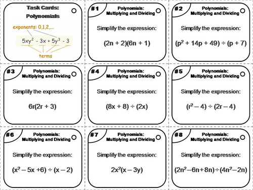 Polynomials Task Cards | Teaching Resources Polynomials Task Cards | Teaching Resources