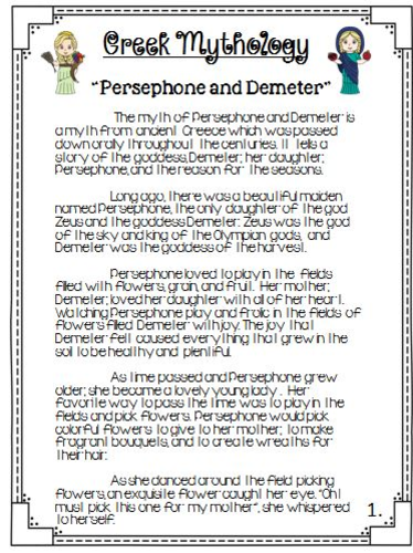 Greek Mythology Persephone and Demeter Packet | Teaching Resources