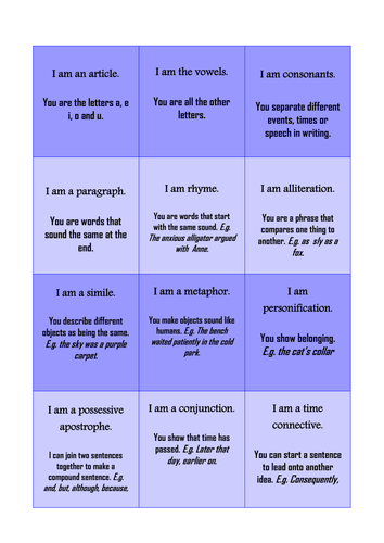 Follow me cards for whole class grammar game | Teaching Resources