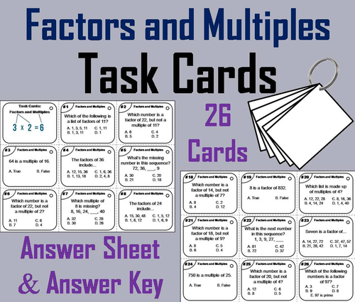 Factors and Multiples Task Cards Bundle | Teaching Resources
