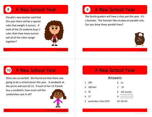 Back to School Common Core Task Cards - Fourth Grade Math | Teaching ...