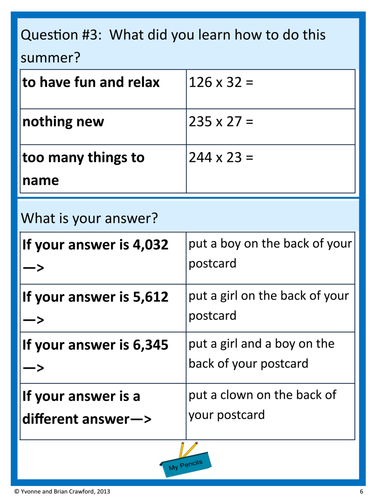 Back to School Postcard Math Goofy Glyph (5th grade Common Core ...
