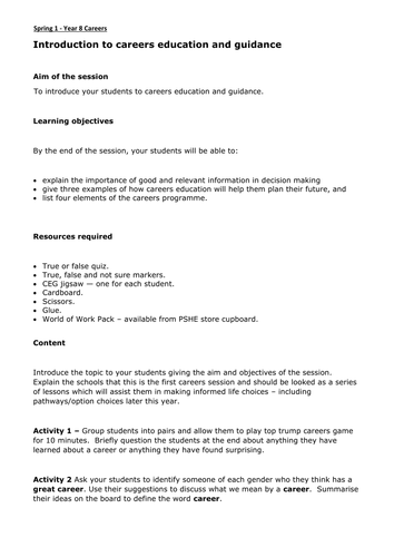 PHSE Unit of work - Careers | Teaching Resources