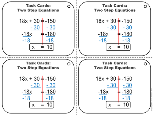 Two Step Equations Task Cards | Teaching Resources