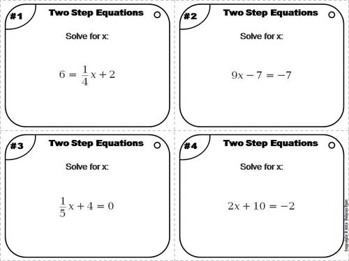 Two Step Equations Task Cards | Teaching Resources