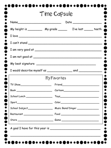Back to School Time Capsule | Teaching Resources