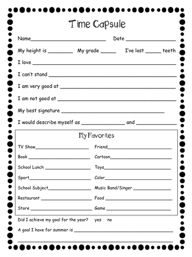 Back to School Time Capsule | Teaching Resources