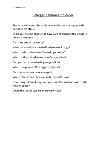 Large sentence cards to rearrange | Teaching Resources